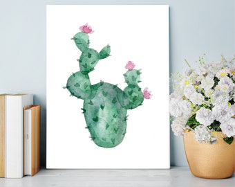Handmade Watercolor Pink and Green Cactus Download and Print Art - Etsy