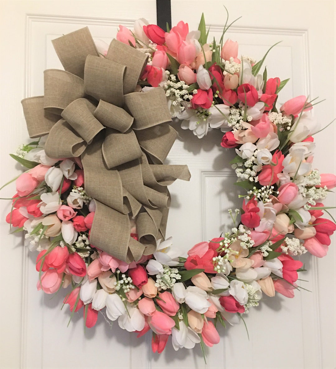 Spring Tulip Wreath, Pink and White Tulip Wreath, Tulip Wreath With a ...