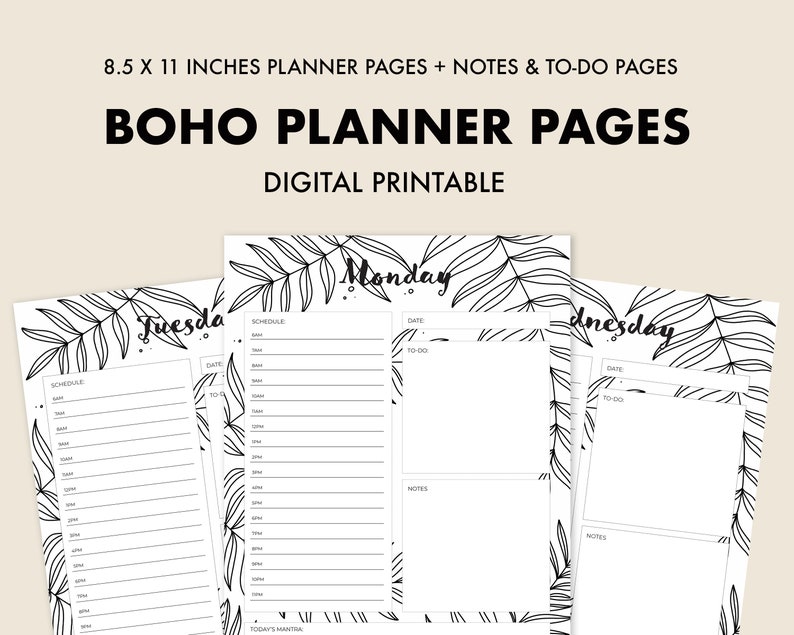 Boho Printable Planner Pages Digital Natural Botanical Planner - Etsy