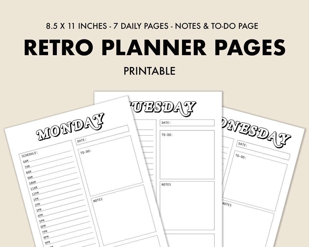 Daily Planner Pages Retro Vintage Printable - Etsy