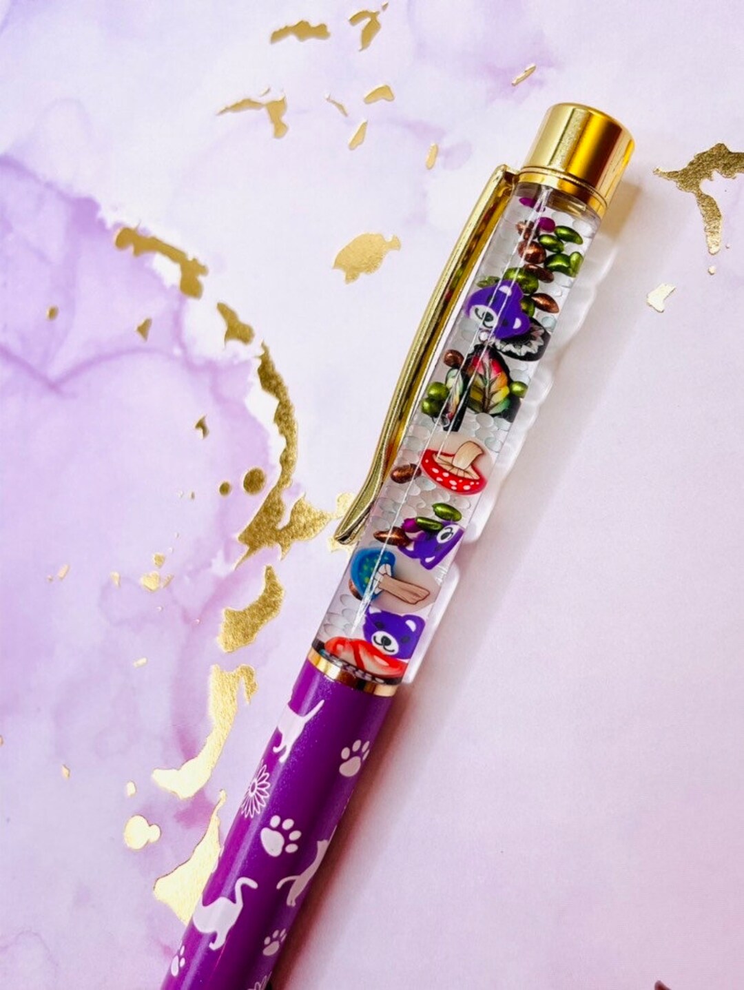 Purple Bear Float Pen / Custom Pen / Cute Pens / Glitter Pen / - Etsy