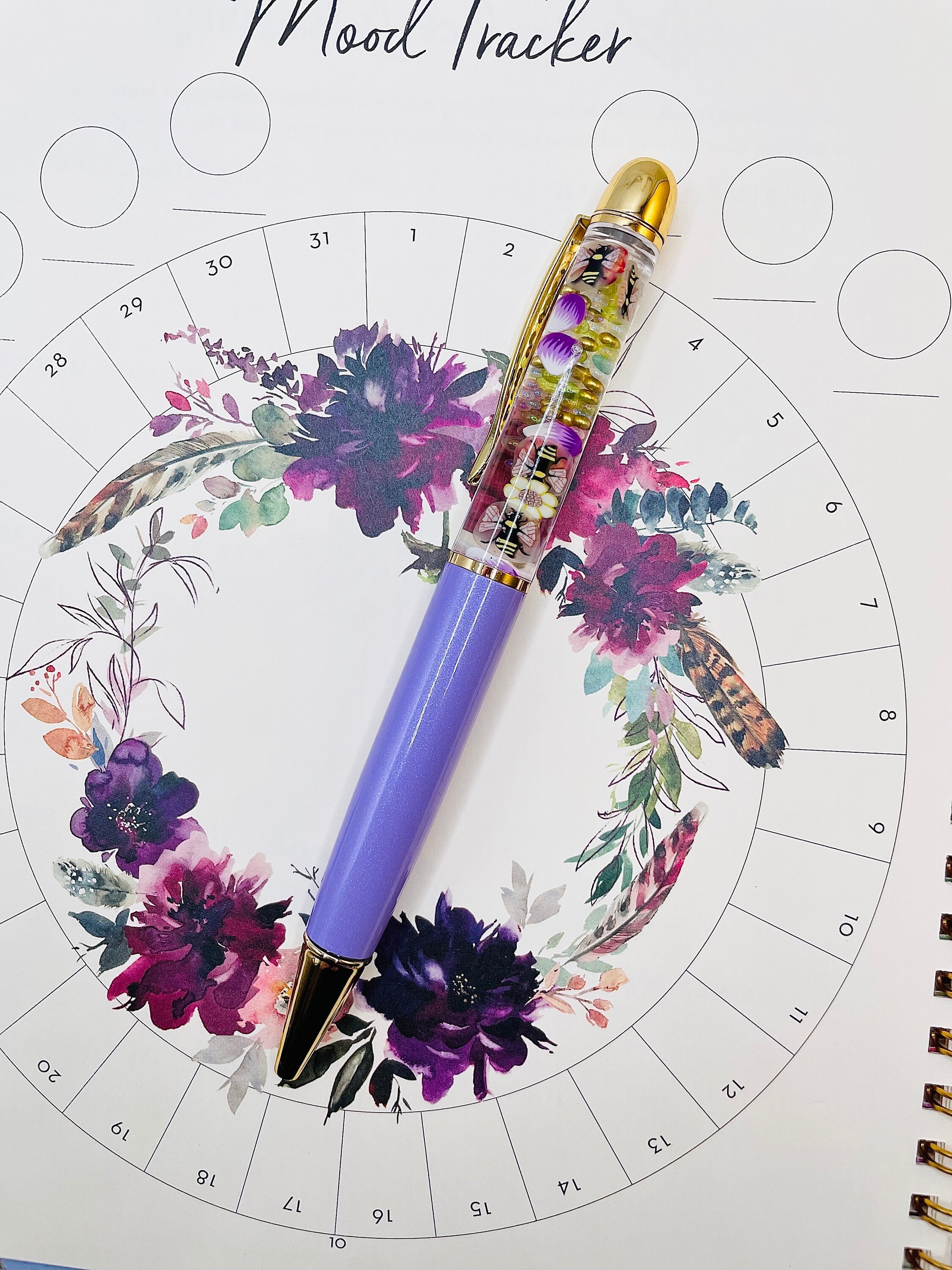Purple Flowers and Bees Float Pen / Cute Pens / Custom Pens / - Etsy