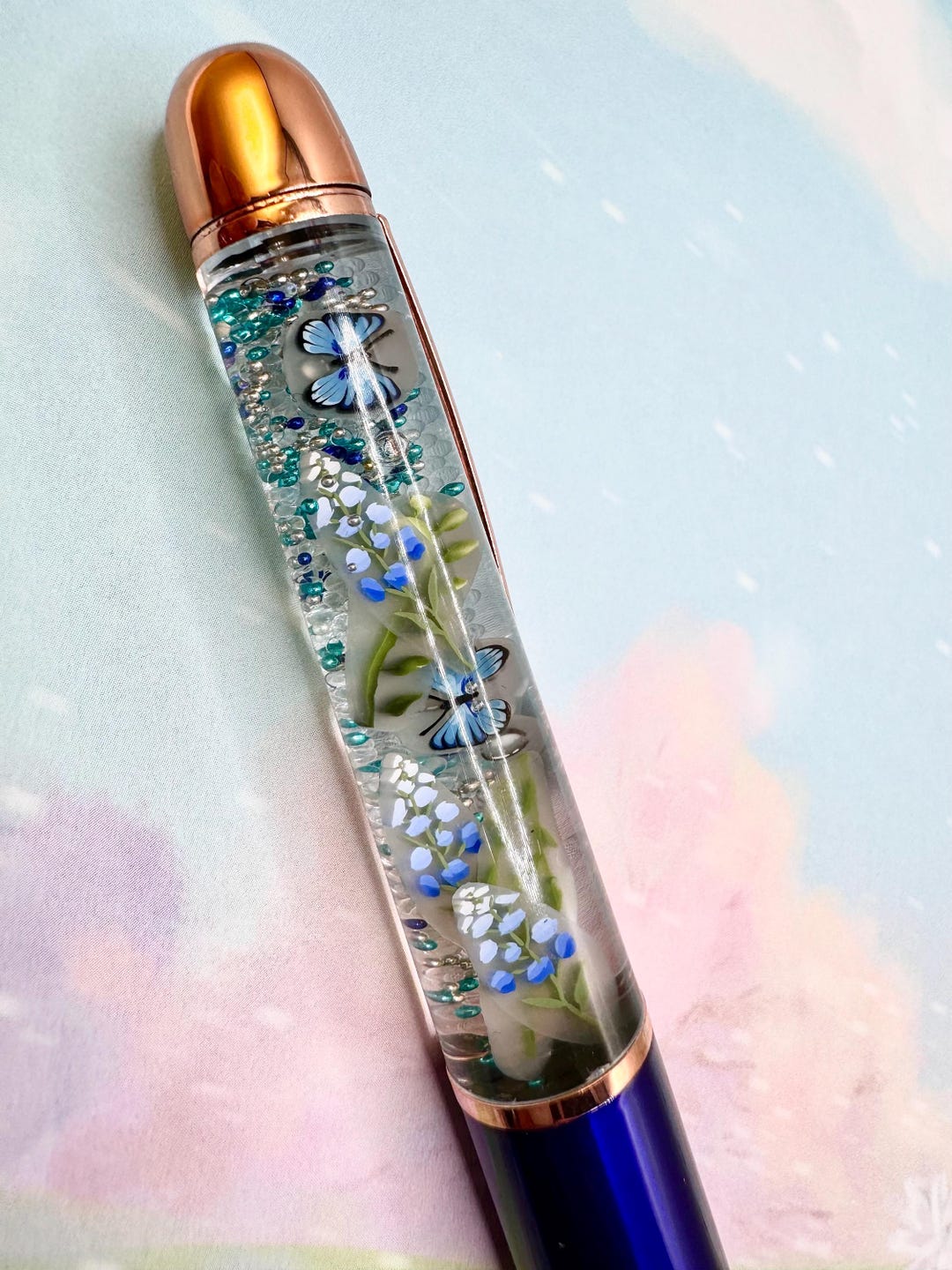 Royal Blue Delphiniums Pen / Wildflowers / Bridal Shower Gifts / Custom Pens / Cute Pens ...