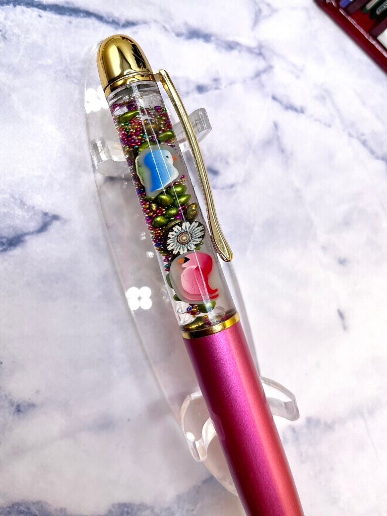 Cardinal Bird Float Pen / Glitter Pens / Custom Pen / Cute Pen - Etsy