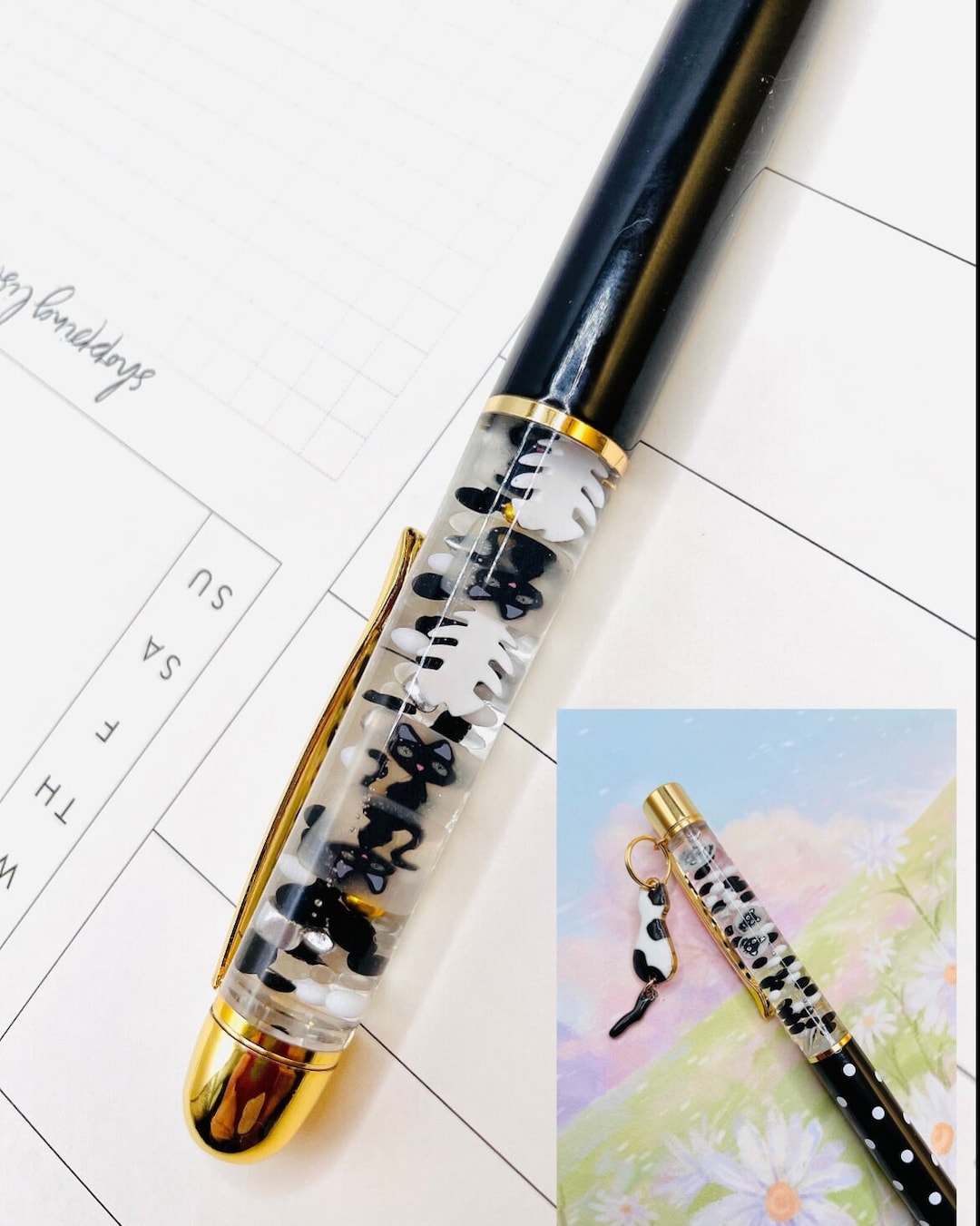 Black Cat Float Pen / Cat Lover Gift / Cute Pens / Float Pen / Snow ...