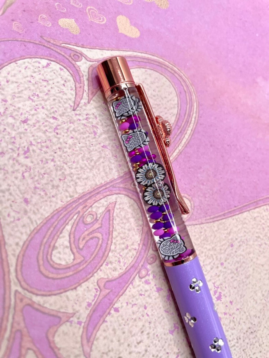 Retro Cat Float Pen / Cute Pens / Custom Pen / Gift for Her / Glitter ...