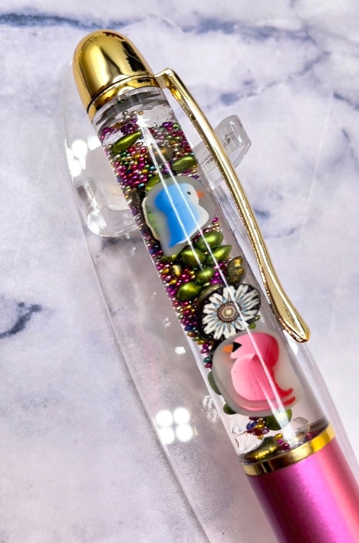 Cardinal Bird Float Pen / Glitter Pens / Custom Pen / Cute Pen - Etsy