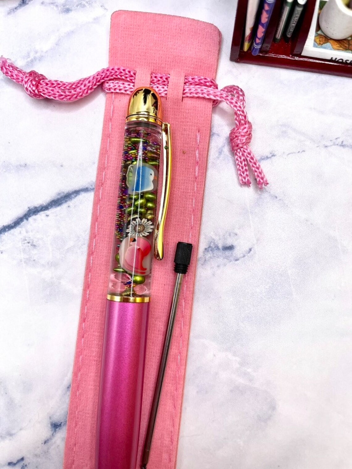 Cardinal Bird Float Pen / Glitter Pens / Custom Pen / Cute Pen - Etsy