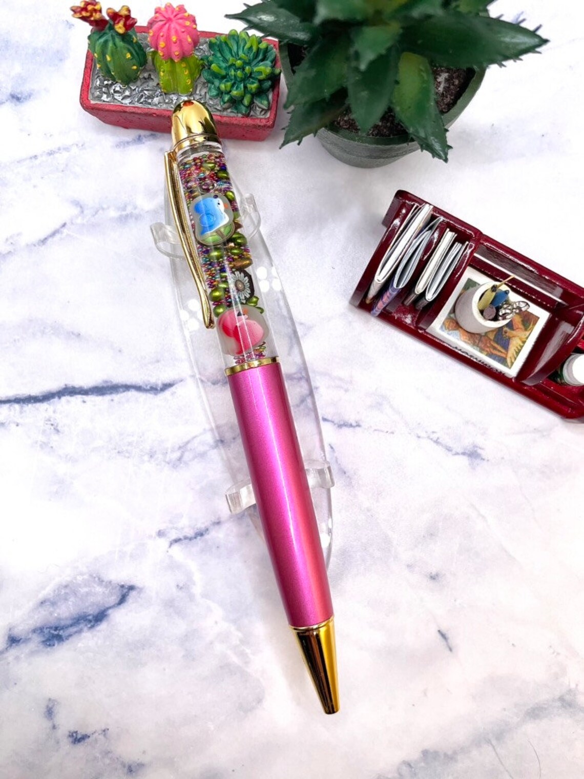 Cardinal Bird Float Pen / Glitter Pens / Custom Pen / Cute Pen - Etsy