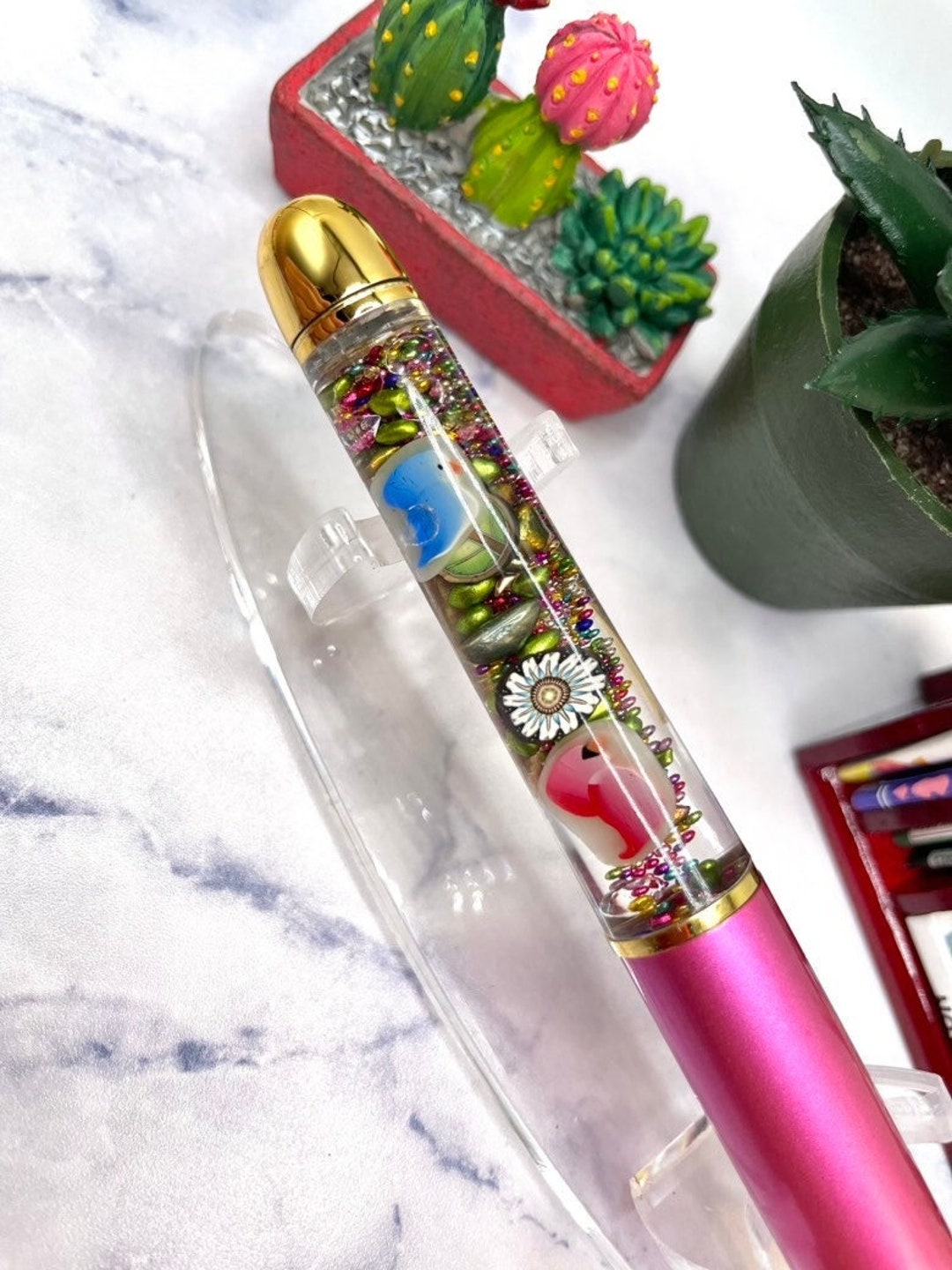 Cardinal Bird Float Pen / Glitter Pens / Custom Pen / Cute Pen - Etsy