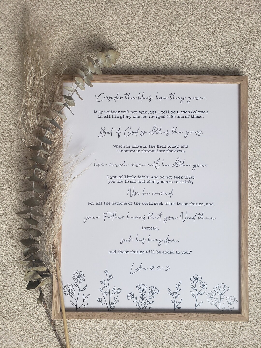 Luke 12:27-31 Wildflower Bible Verse Wall Art for Baby Nursery, Office ...