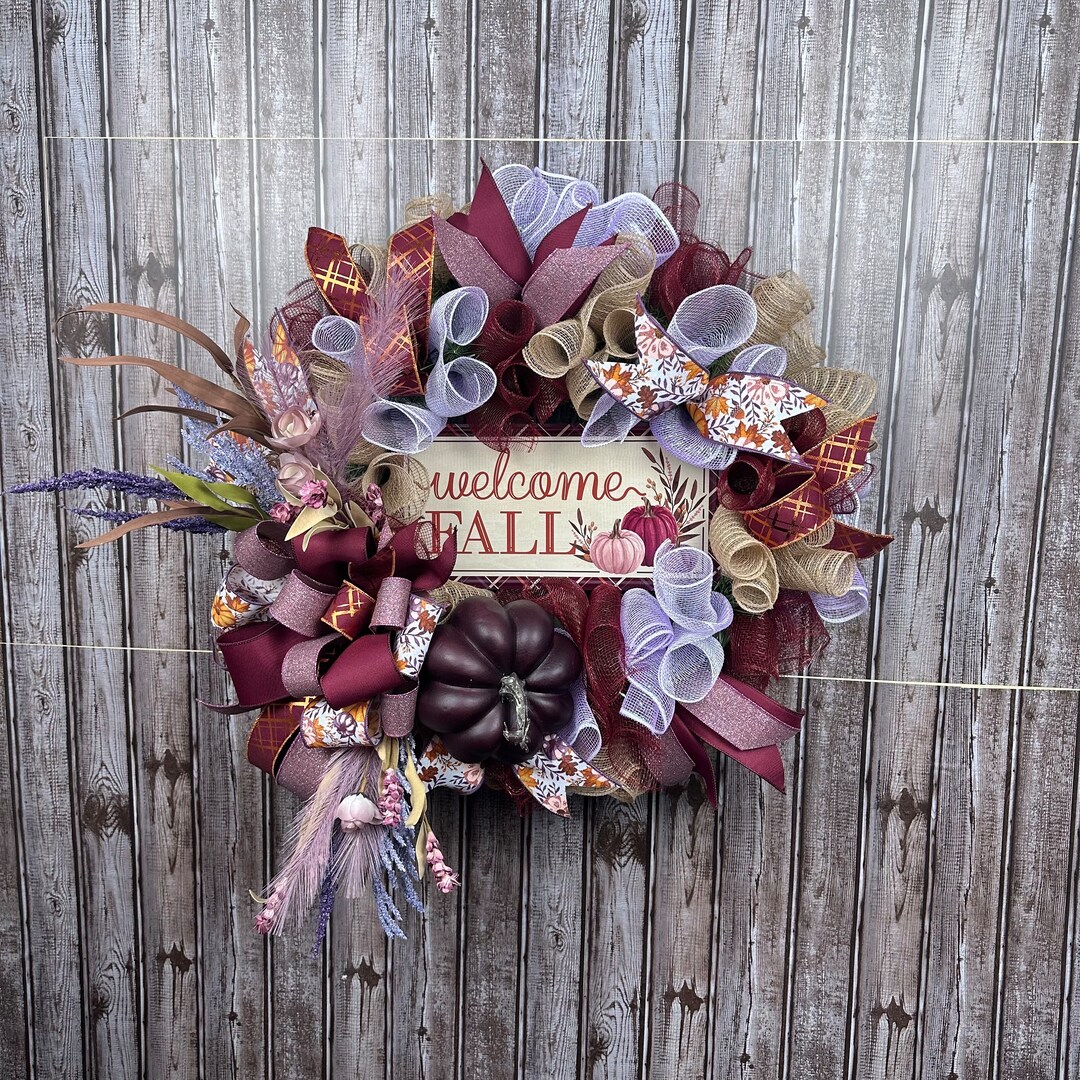 Hello Fall Wreath, Fall Wreath, Purple Fall Wreath, Mauve Fall Wreath ...