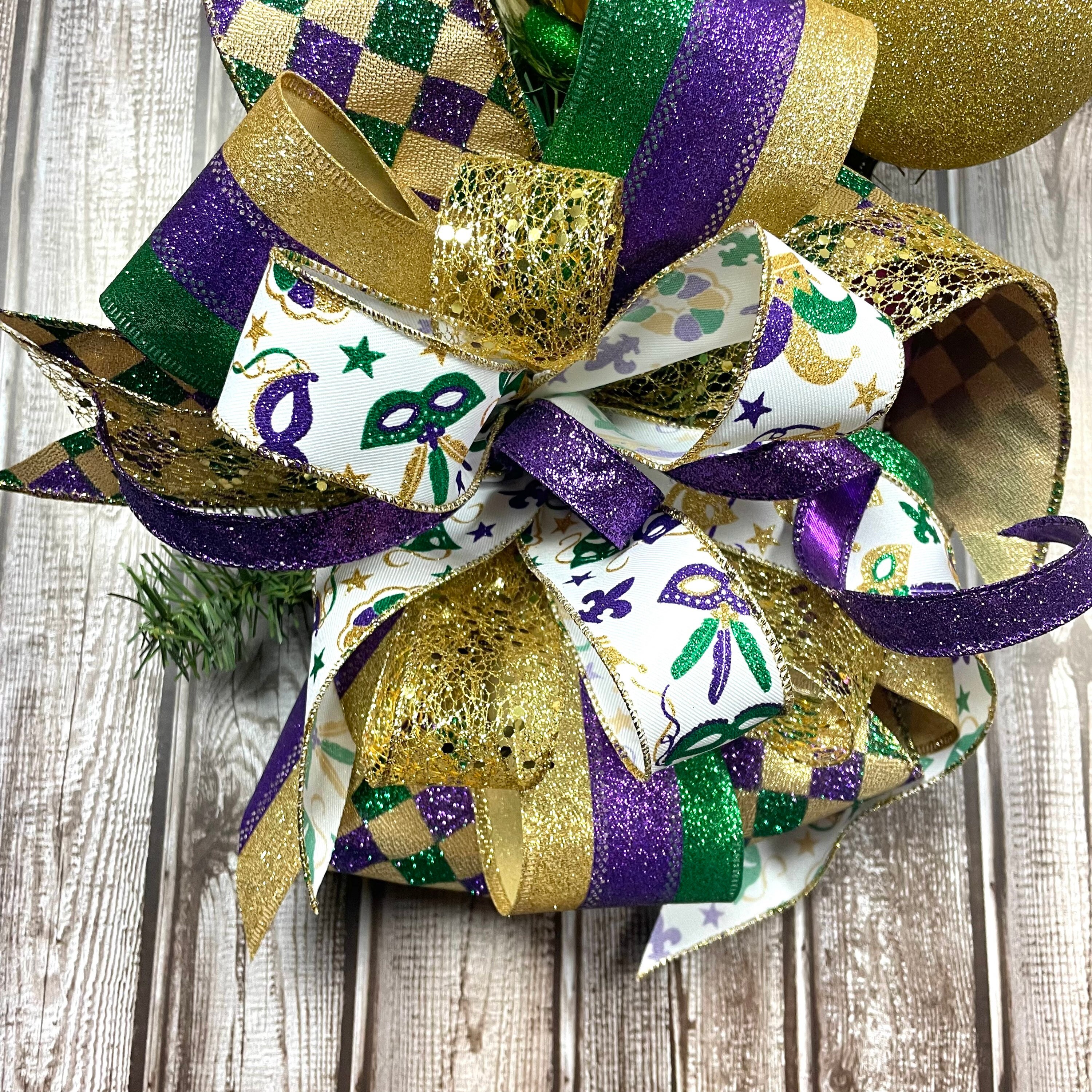 Mardi Gras Wreath Bows Hying Large Mardi Gras Bows For Wreath, Mardi ...