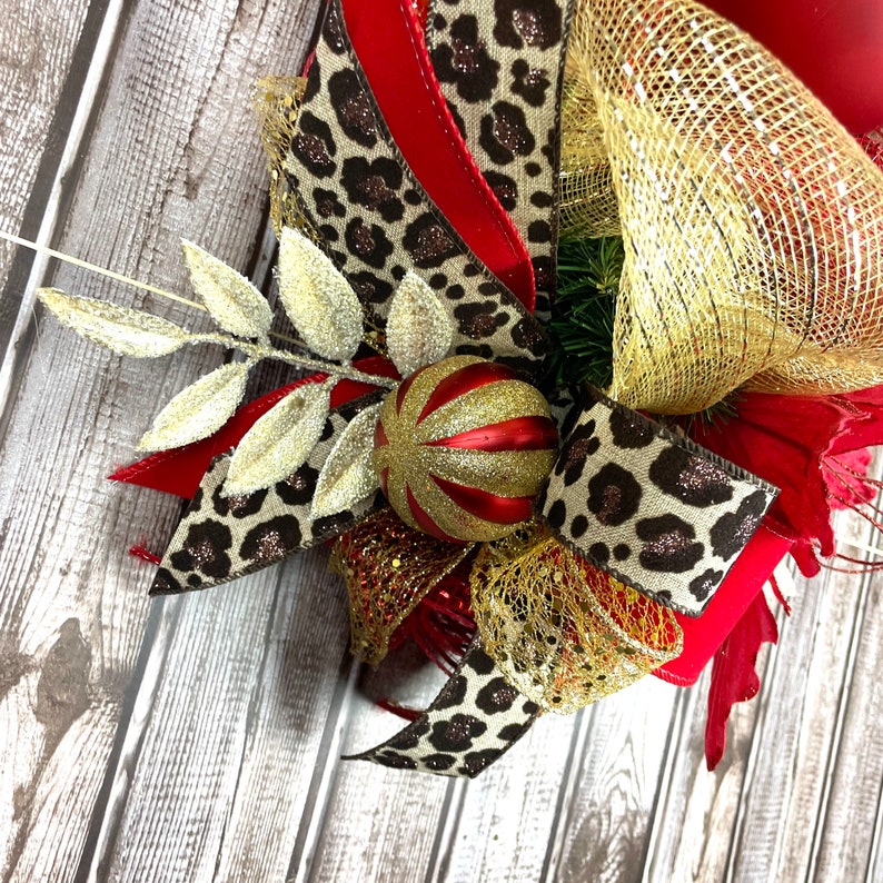 Leopard Christmas Door Swag Leopard Christmas Wreath Red and - Etsy