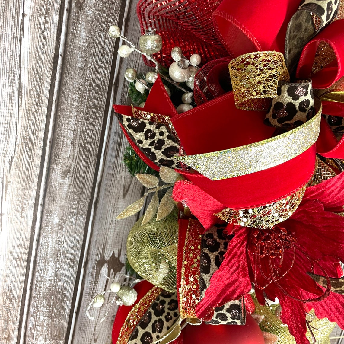 Leopard Christmas Door Swag Leopard Christmas Wreath Red and - Etsy