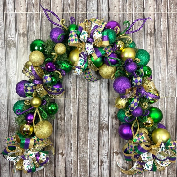 Mardi Gras Garland Mardi Gras Wreath Mardi Gras Garlands Mardi Gras Mardi Gras Decorations Mardi Gras Decor Mesh Mardi Gras Etsy