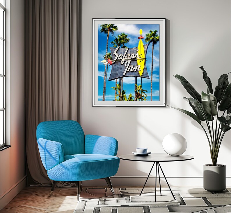 Safari Inn Hotel Neon Sign Print, Mid Century Modern Motel Decor ...