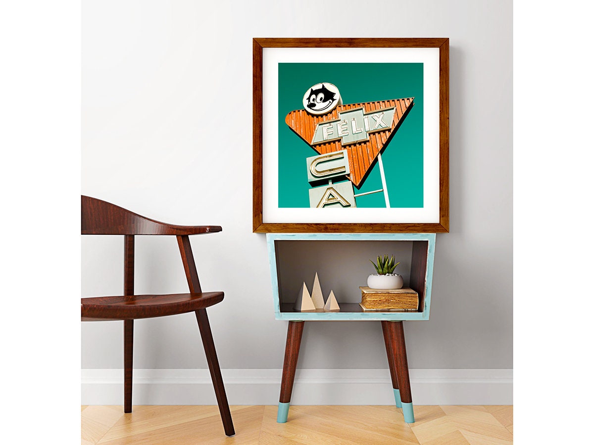 Felix the Cat Chevrolet Neon Sign Print, Retro Advertising, Mid Century ...