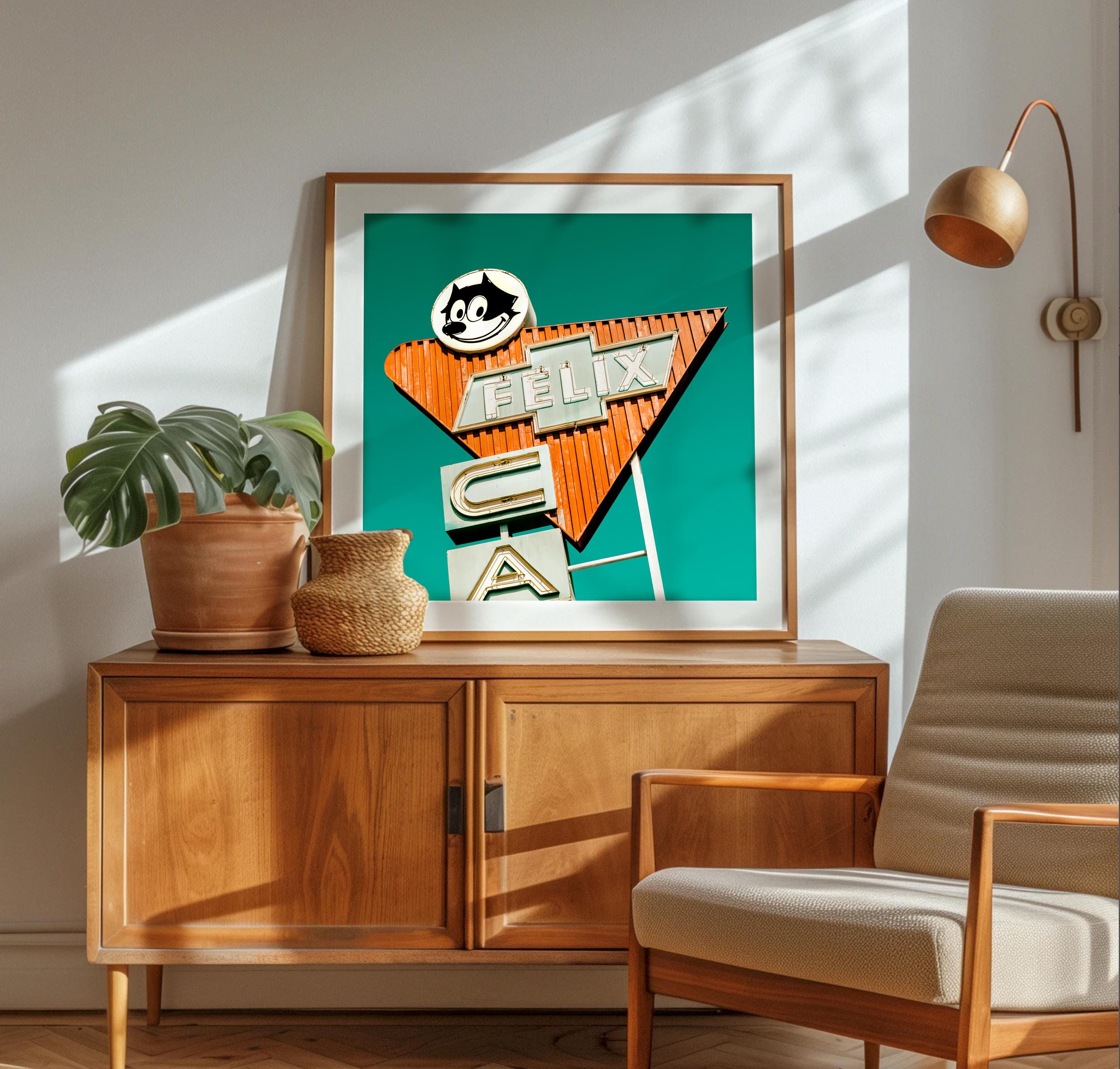 Felix the Cat Chevrolet Neon Sign Print, Retro Advertising, Mid Century ...