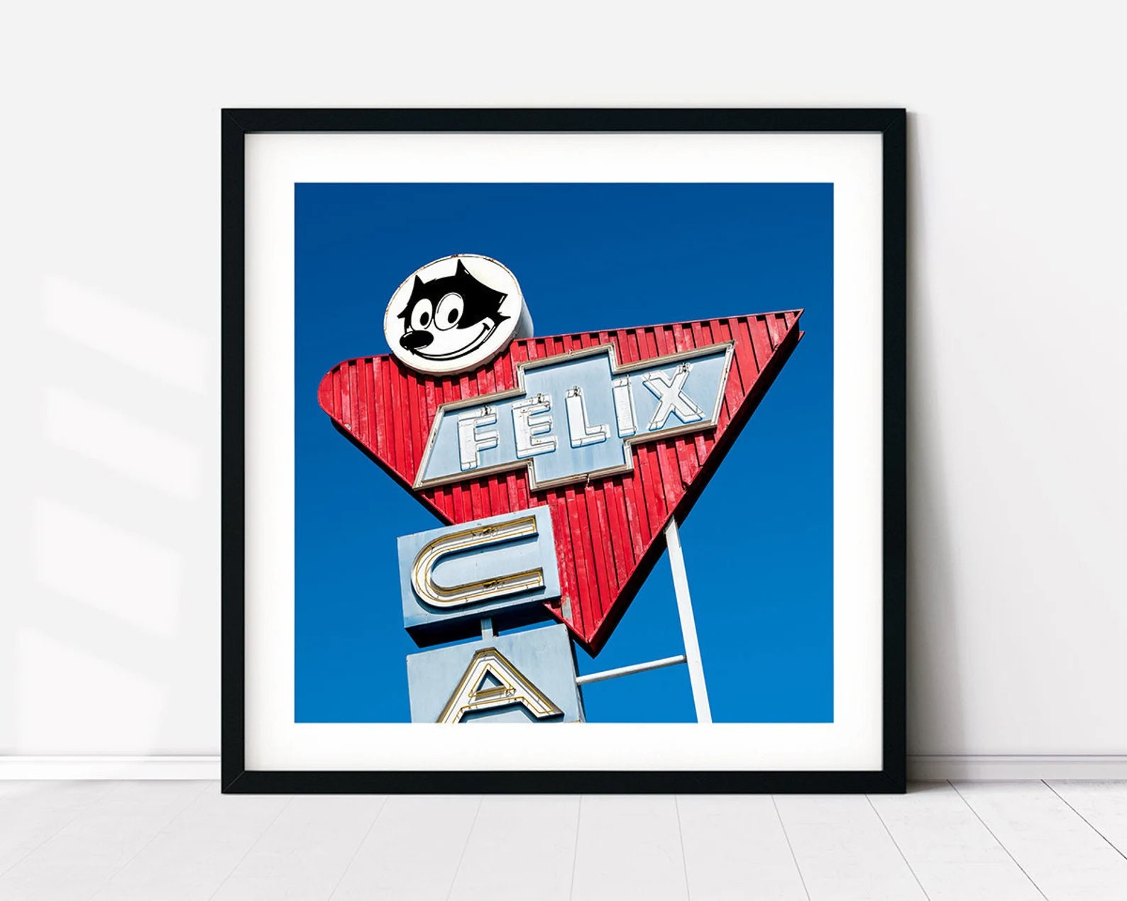 Felix the Cat Chevrolet Neon Sign Print, Retro Advertising, Mid Century ...