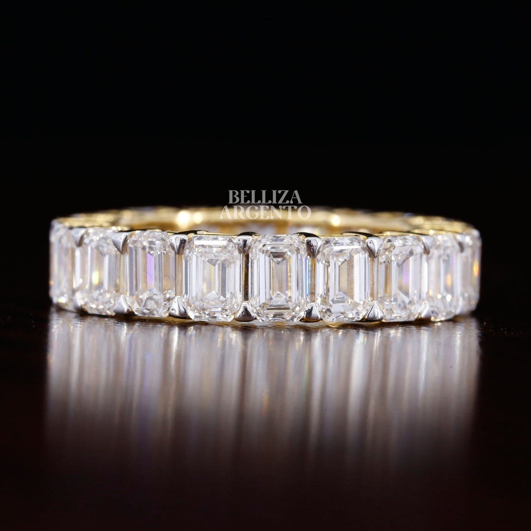 Emerald Cut Eternity Band Moissanite Wedding Band 14K Solid - Etsy