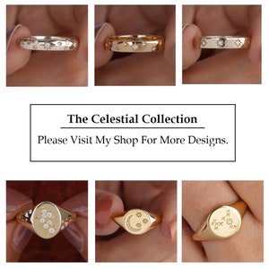 14K Gold Scattered Diamond Ring 3MM Flush Set Diamond Wedding Band VS-FG Certified Lab Diamond ...