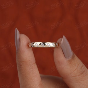 14K Gold Scattered Diamond Ring 3MM Flush Set Diamond Wedding Band VS-FG Certified Lab Diamond ...