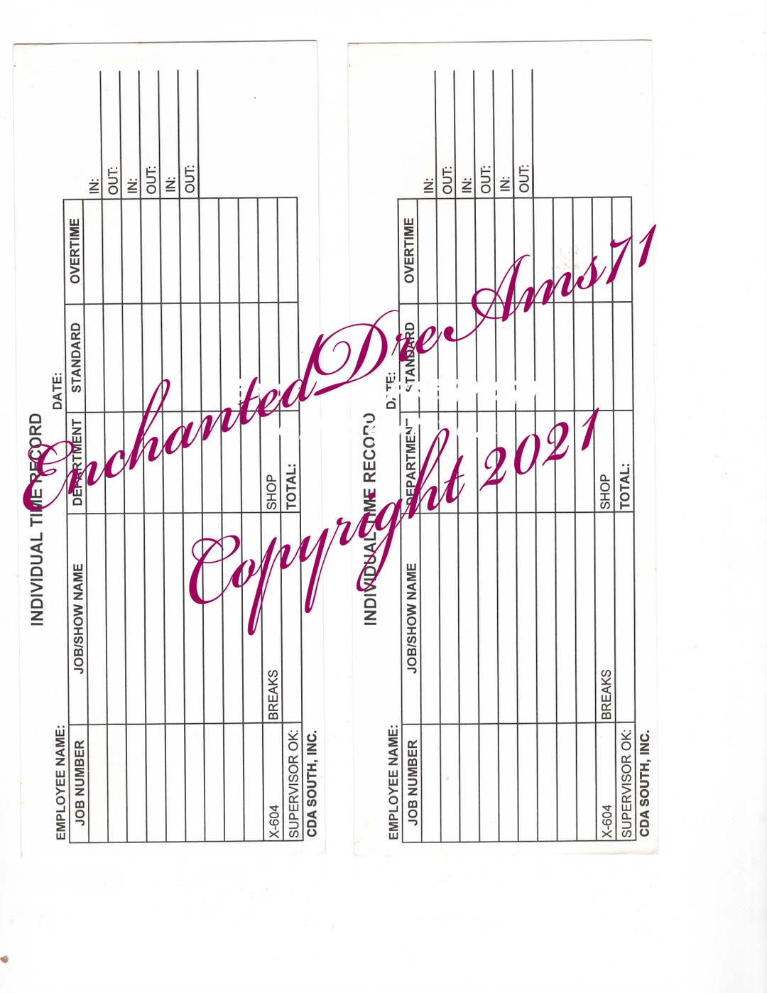 Vintage Individual Time Record ( Digital ) - Etsy