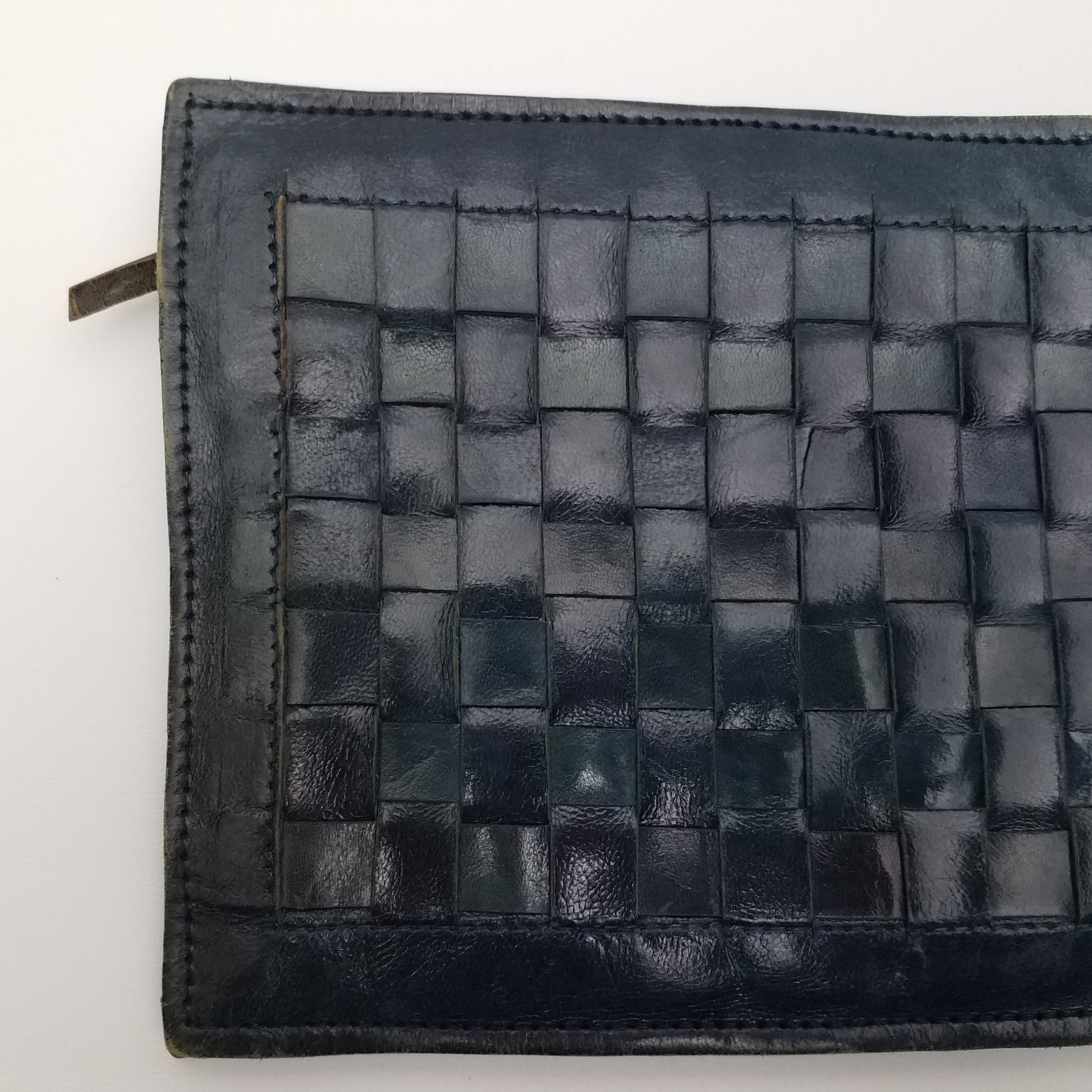 80's Vintage Handmade Navy Woven Leather Clutch Handbag Boho Minimalist ...