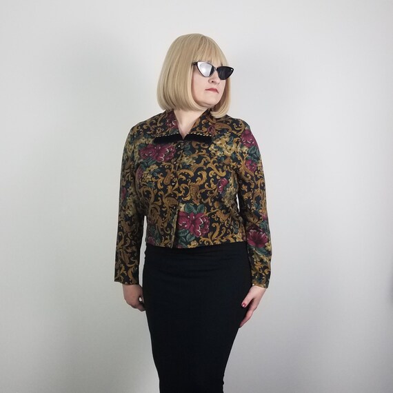 90's Vintage Baroque Cropped Paisley Scroll Jacket by… - Gem
