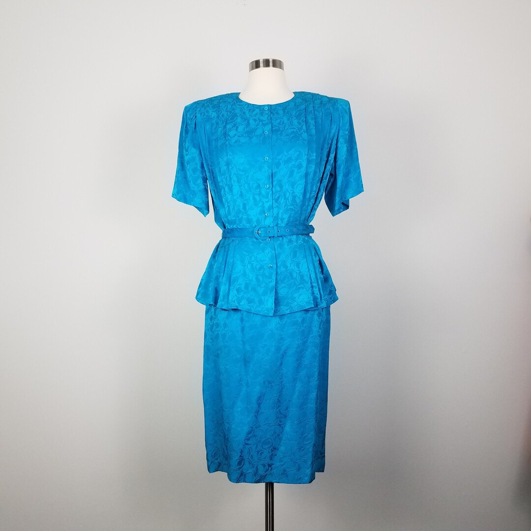 80's Vintage Silk Belted Skirt Suit by Argenti Large Size 8 Size 10 ...