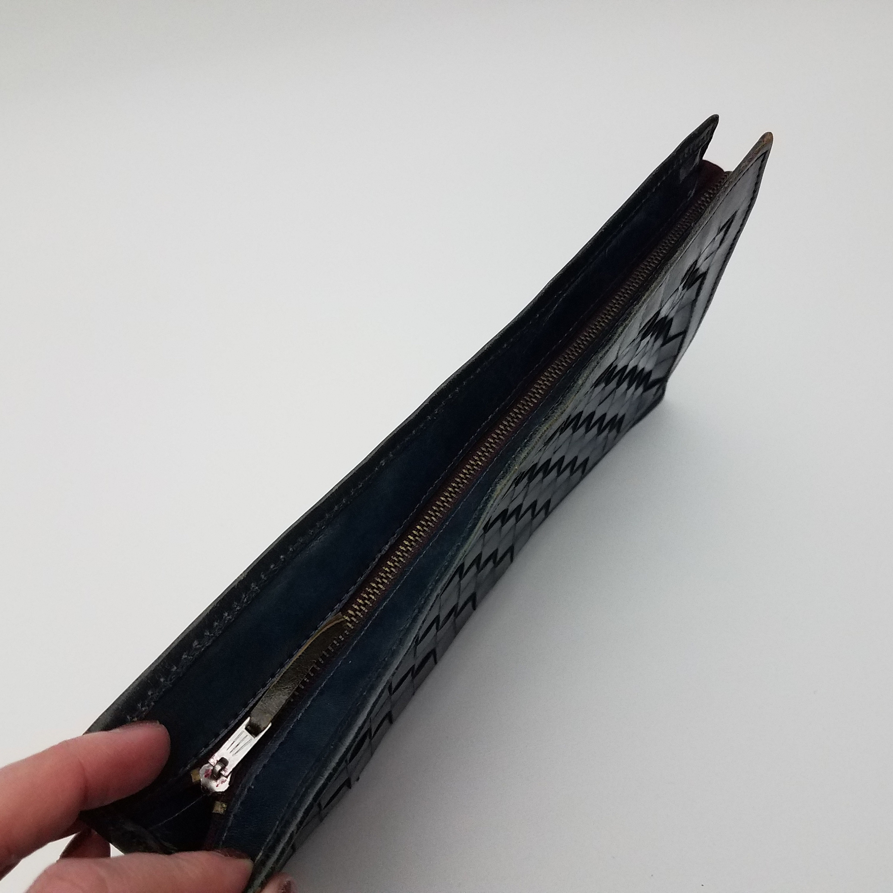 80's Vintage Handmade Navy Woven Leather Clutch Handbag Boho Minimalist ...