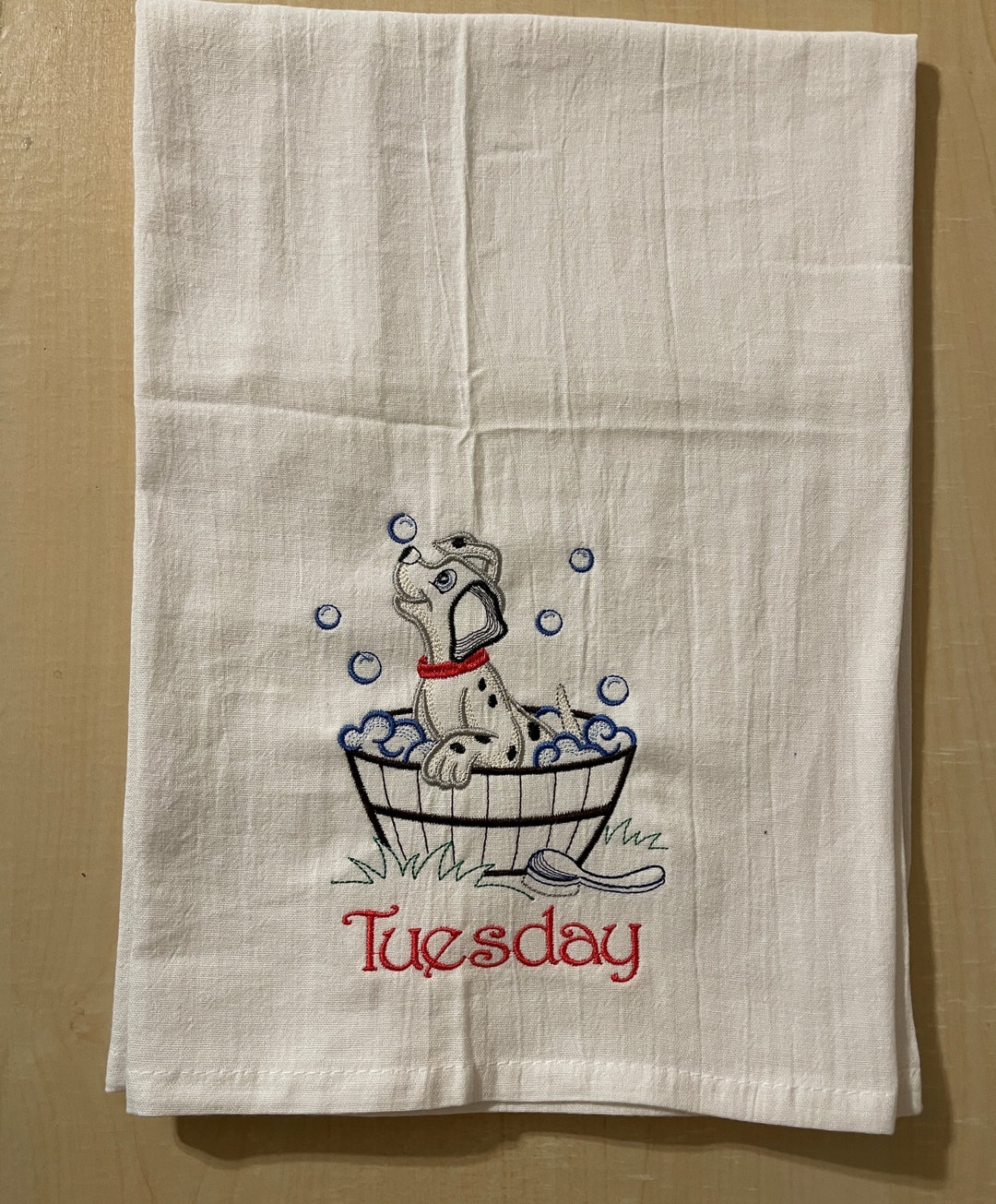 Handmade Day of the Week Embroidered Dalmatian Dog Flour Sack - Etsy