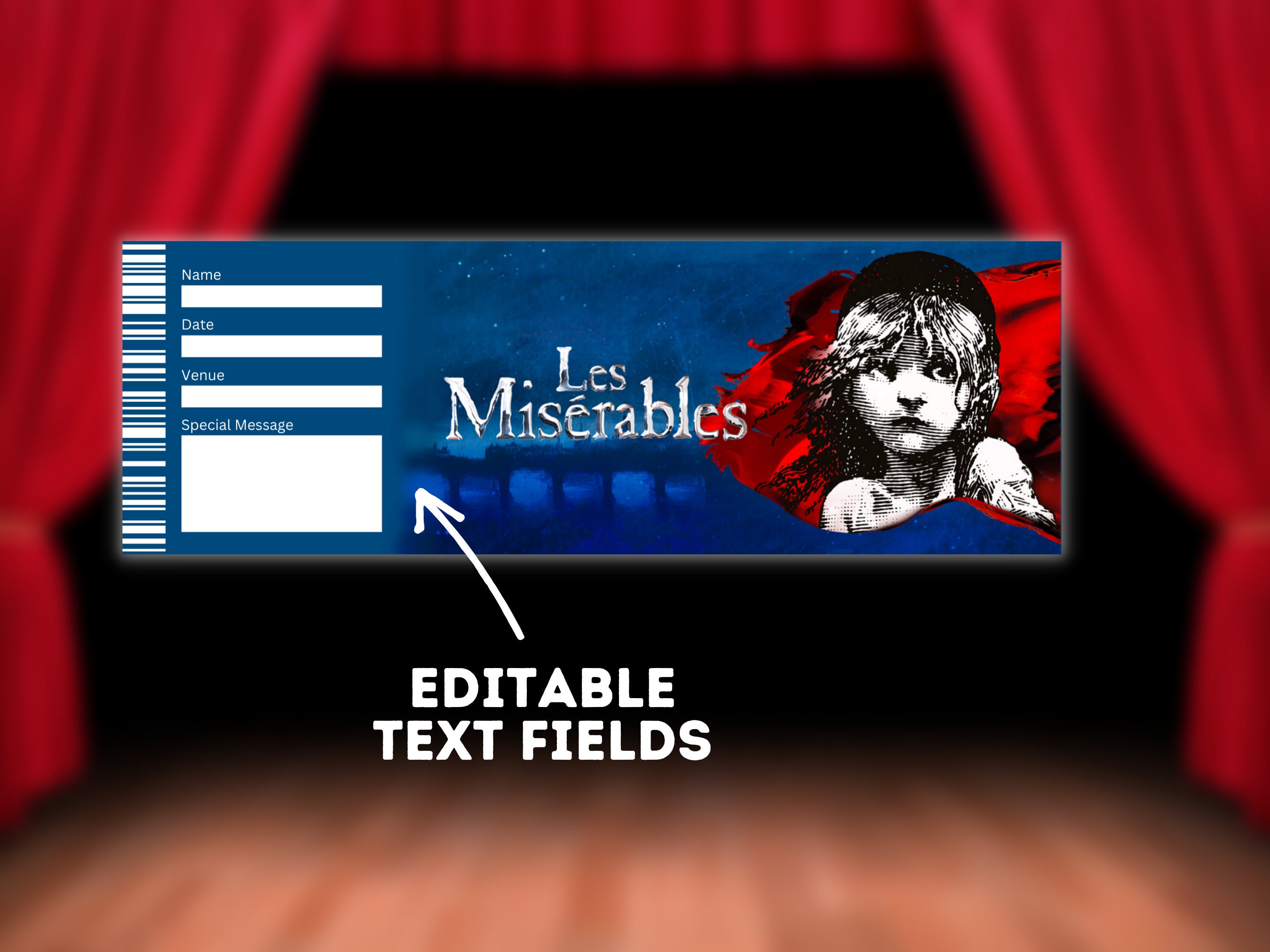 Les Miserables Theatre Ticket Printable Broadway West End Gift Editable Musical Souvenir PDF ...