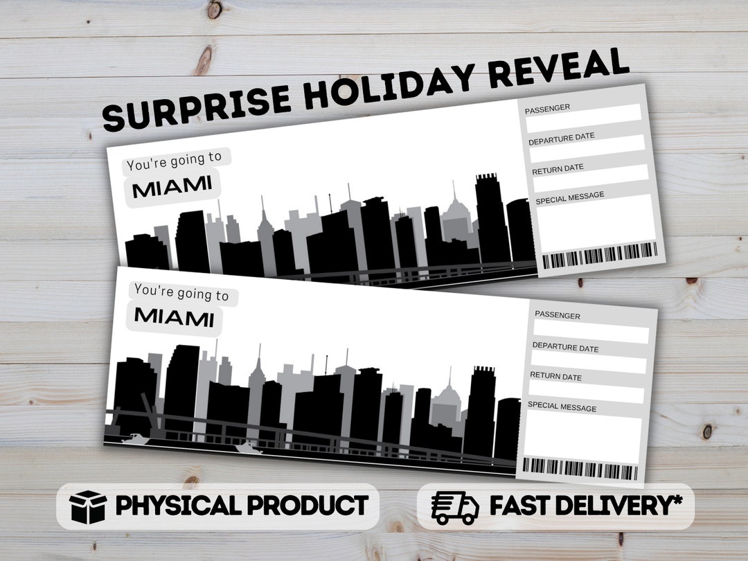 MIAMI Surprise Reveal Gift Ticket Secret Holiday Trip Reveal Boarding ...