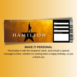 Hamilton Musical Theatre Ticket - Surprise Reveal, Gift Card, West End Shows, Souvenir ...