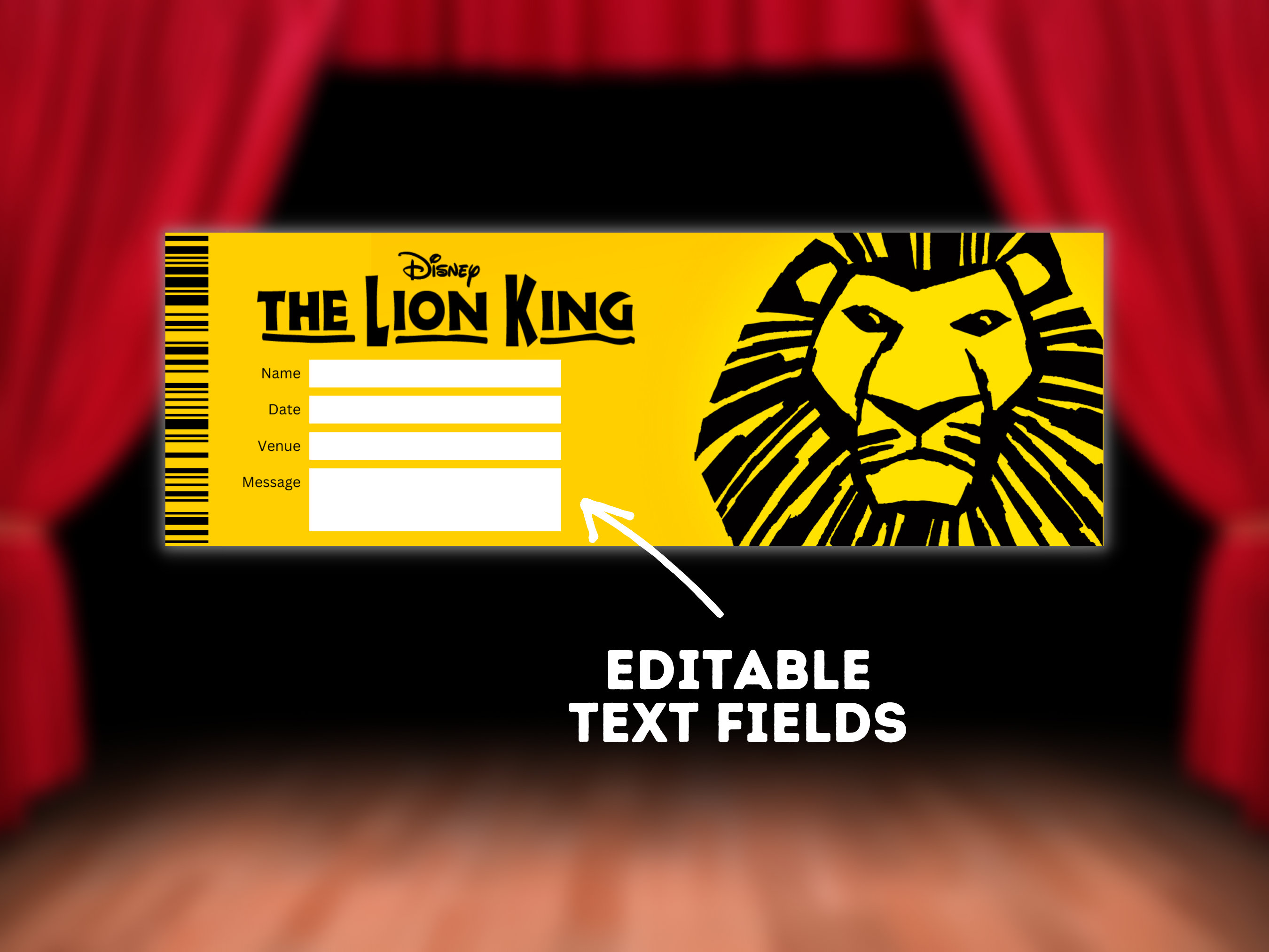 The Lion King Theatre Ticket Printable Broadway West End Gift Editable ...