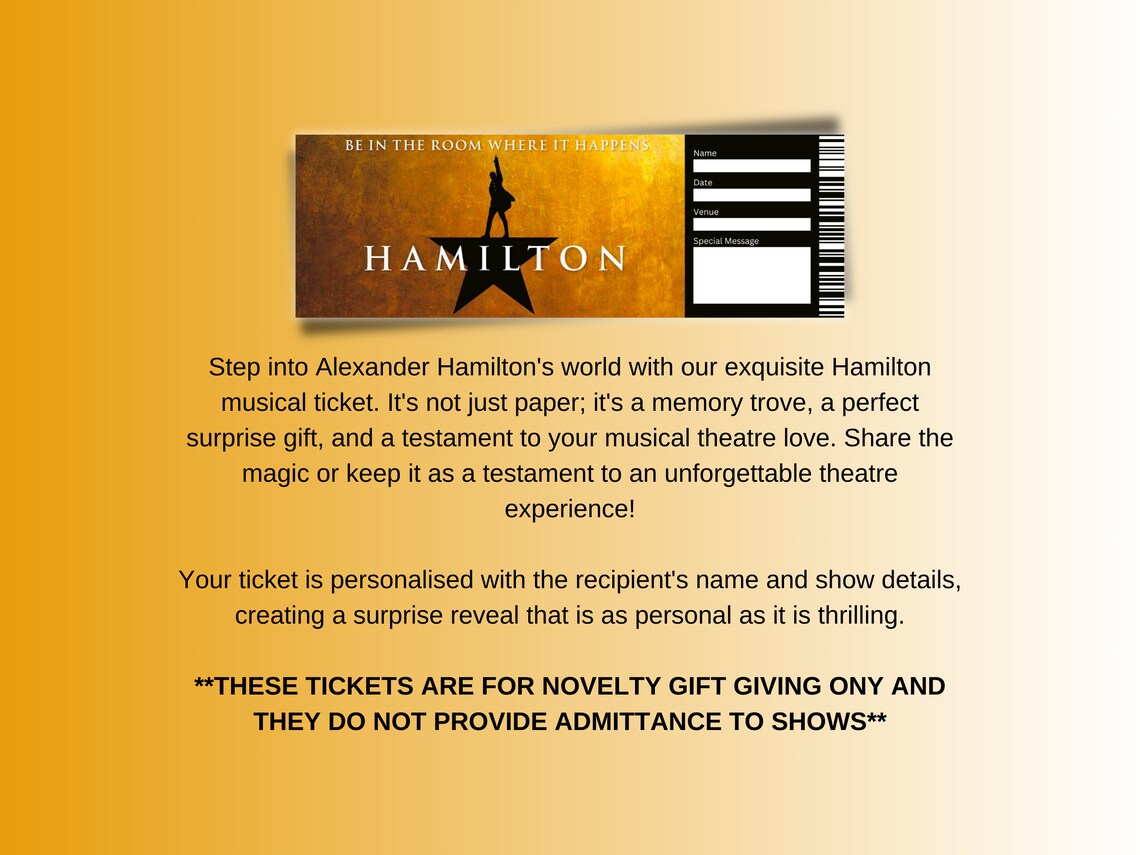 Hamilton Musical Theatre Ticket - Surprise Reveal, Gift Card, West End ...
