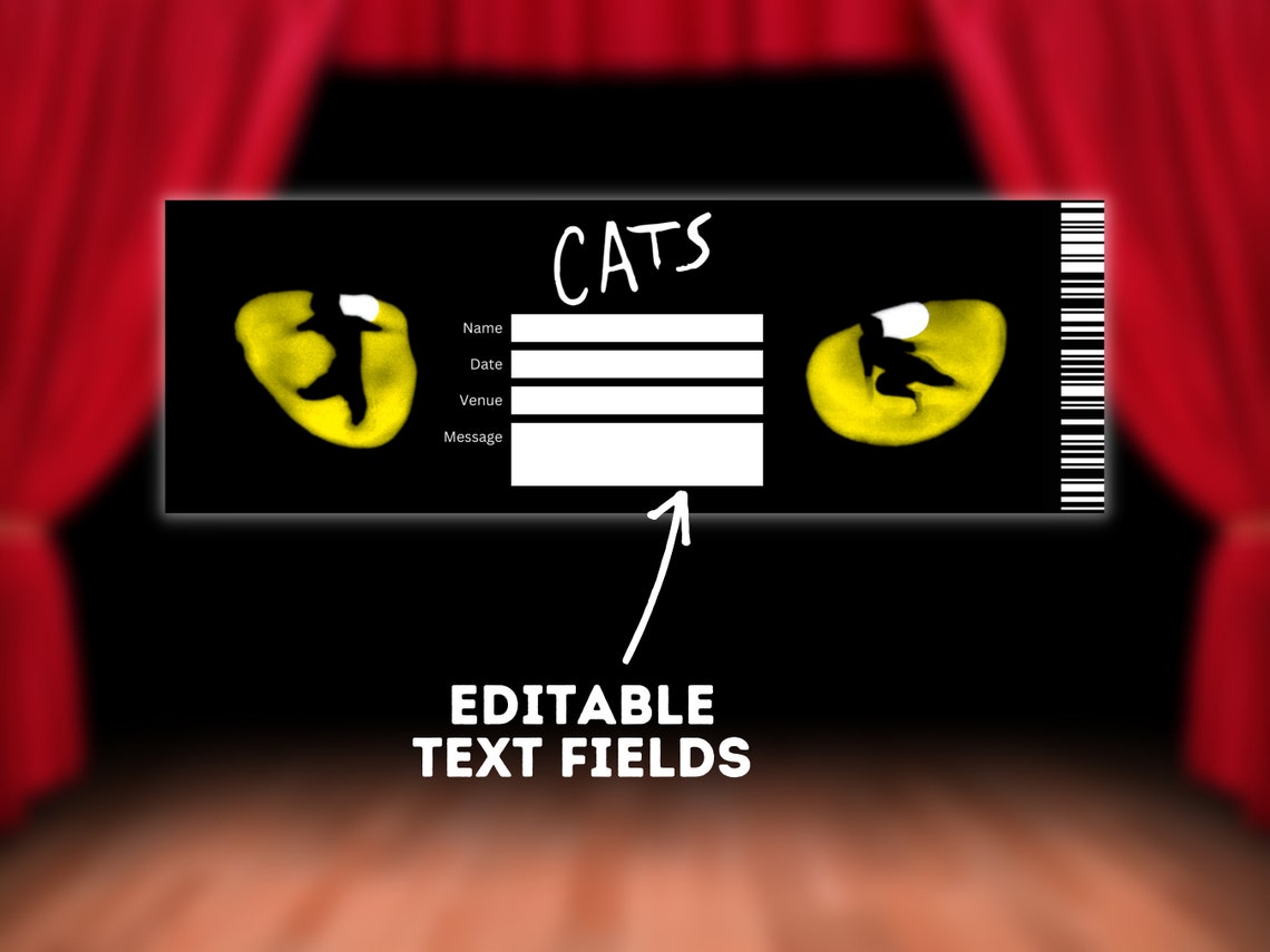 Cats Theatre Ticket - Printable Broadway West End Gift - Editable ...