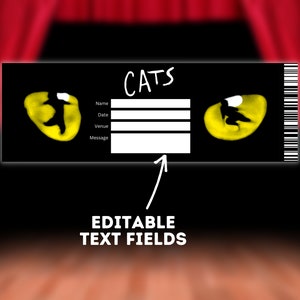 Cats Theatre Ticket - Printable Broadway West End Gift - Editable ...