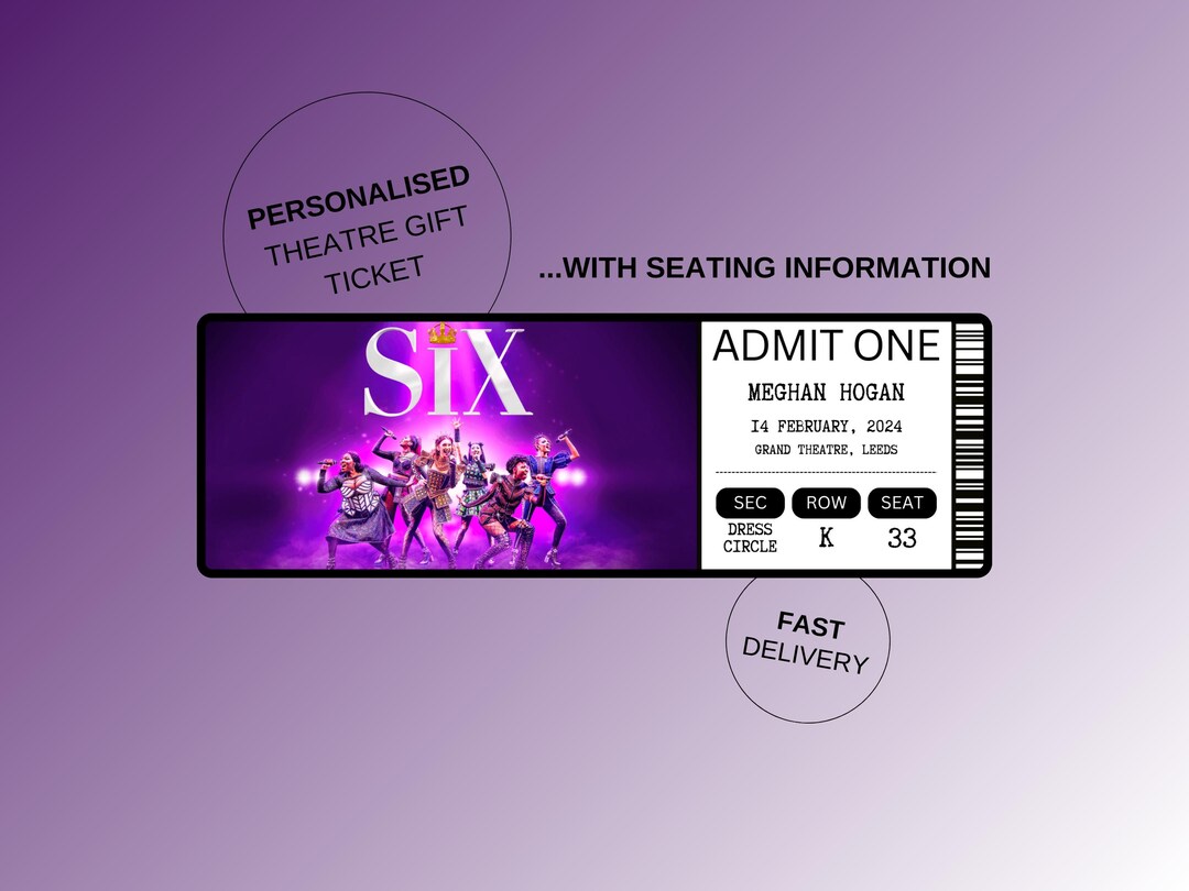 Six the Musical Theatre Ticket With Seating - Surprise Reveal, Gift ...