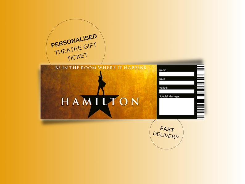 Hamilton Musical Theatre Ticket - Surprise Reveal, Gift Card, West End ...