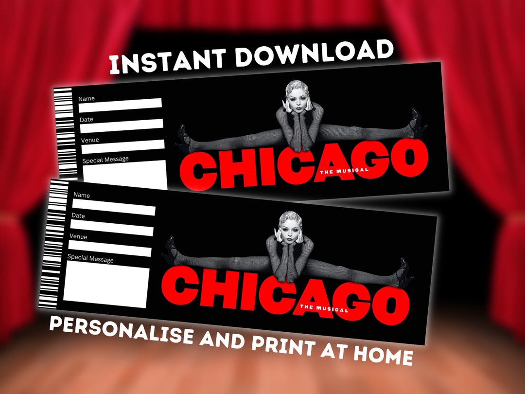 Chicago Theatre Ticket - Printable Broadway West End Gift - Editable ...