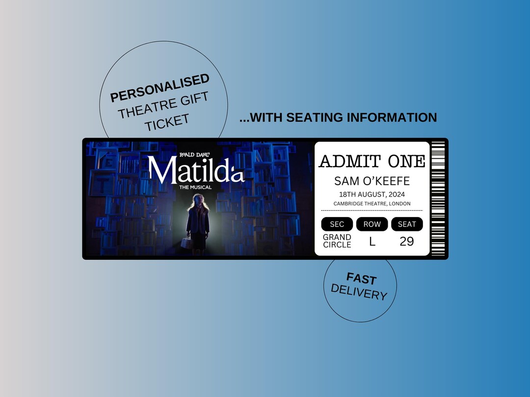Matilda the Musical Theatre Ticket With Seating Surprise Reveal, Gift ...