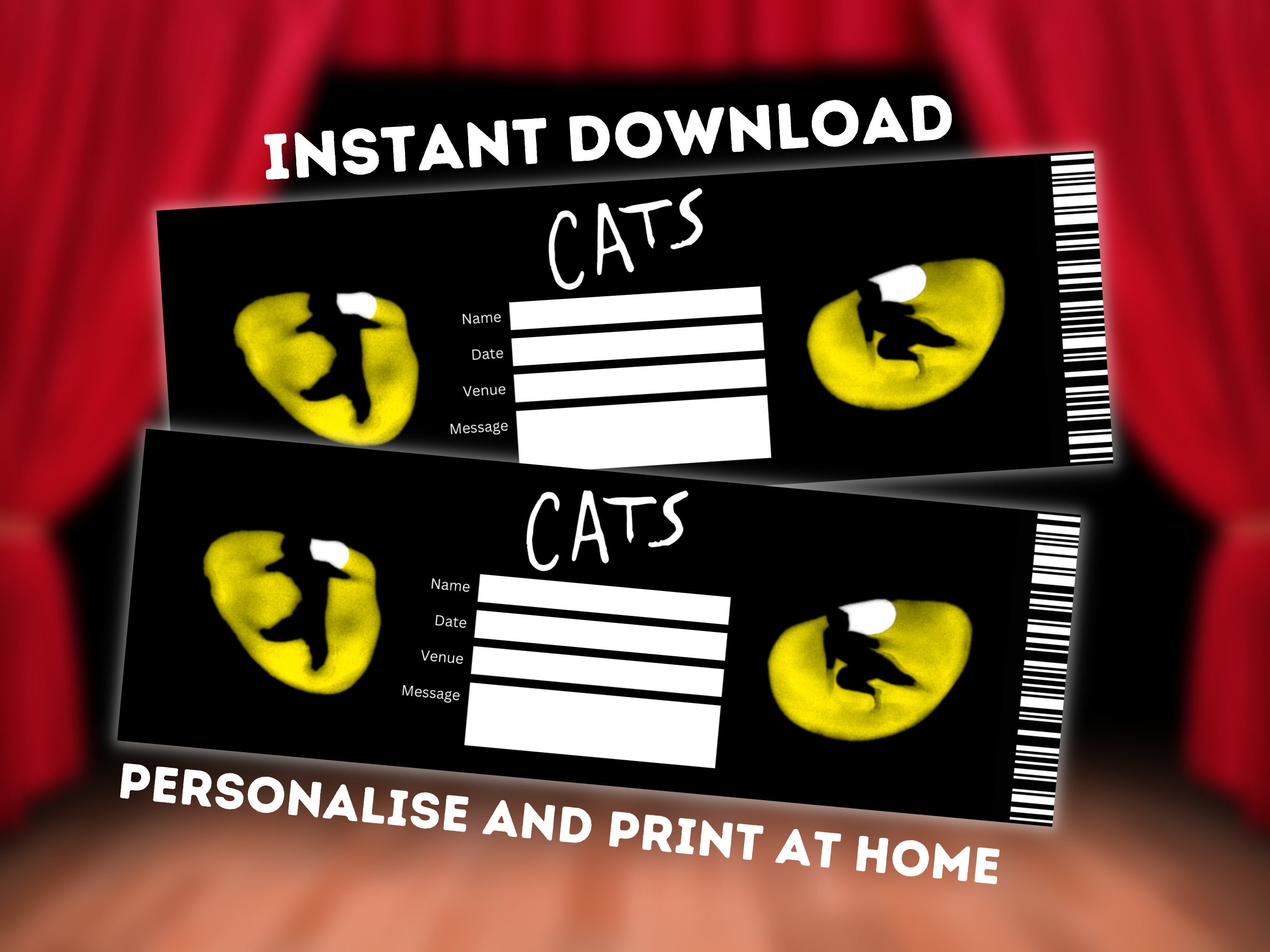Cats Theatre Ticket - Printable Broadway West End Gift - Editable ...