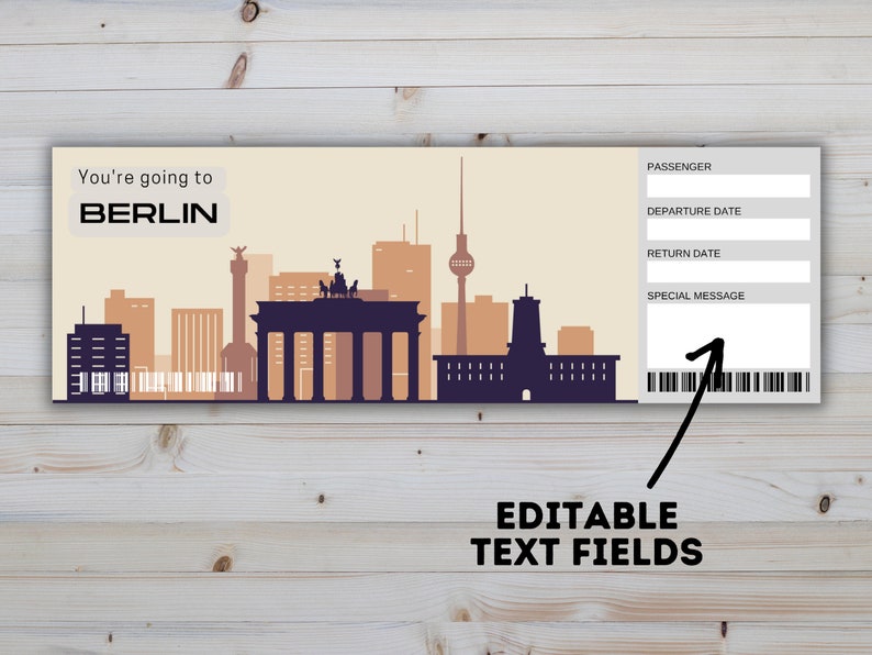 BERLIN Germany Surprise Reveal Gift Ticket - Printable Boarding Pass ...