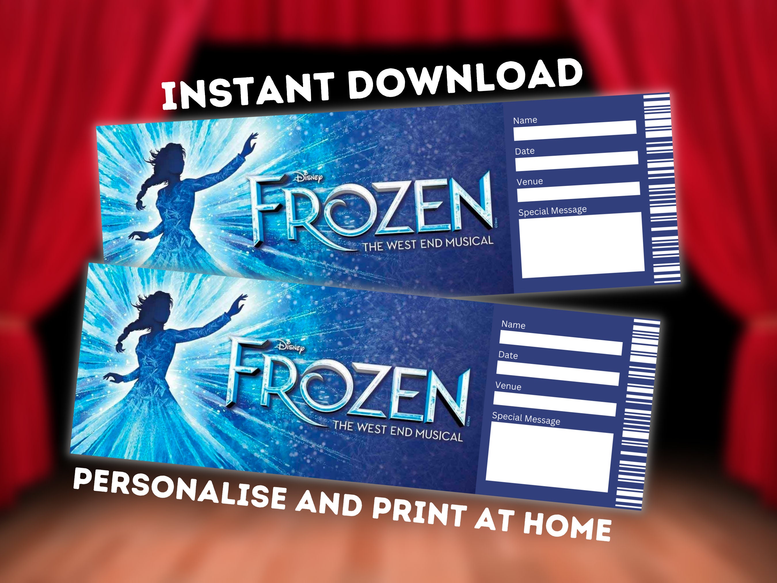 Frozen Theatre Ticket Printable Broadway West End Gift Editable Musical ...