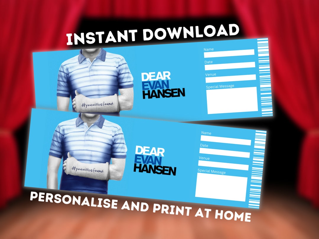 Dear Evan Hansen Theatre Ticket - Printable Broadway West End Gift ...