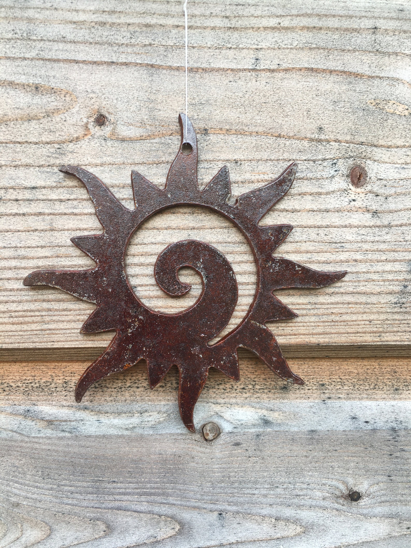 Rusted Small Sun Mobile for Hanging or Wall Mounting. Handmade Indoor ...