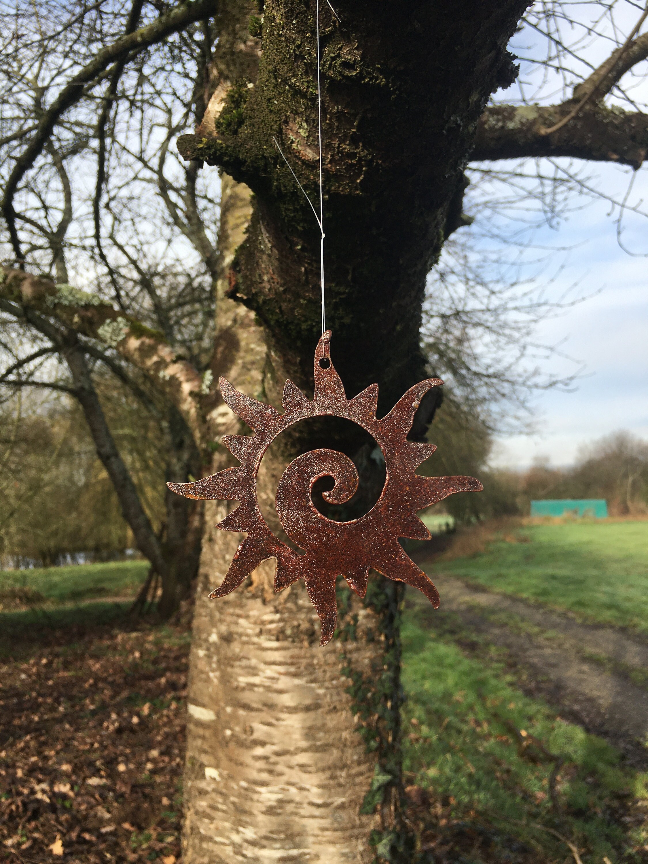 Rusted Small Sun Mobile for Hanging or Wall Mounting. Handmade Indoor ...